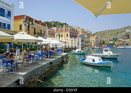 Waterfront taverna, Symi (Simi), Rhodes (Rodos) Region, The Dodecanese ...