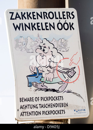 Pickpocket warning sign Amsterdam, The Netherlands,Europe Stock Photo ...