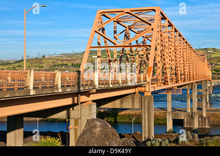 Bridge crossings and columbia river at the Dalles Oregon state Stock ...
