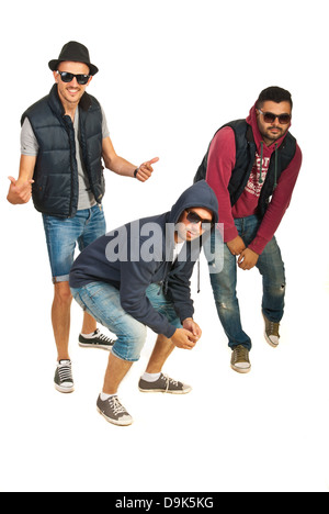 Group of three rappers men with sunglasses isolated on white background ...