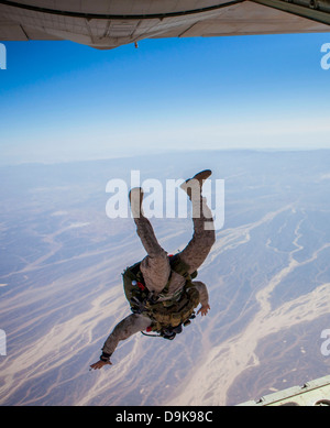 US Army Special Forces free fall during parachute training of high ...