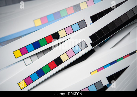 Color reference bars of printing process in printshop, cut off Stock ...