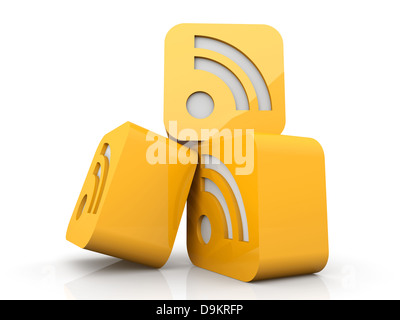 3D rendered Illustration. A stack of RSS symbols. Isolated on white ...