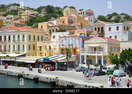 Waterfront shops and tavernas, Symi (Simi), Rhodes (Rodos) Region Stock ...