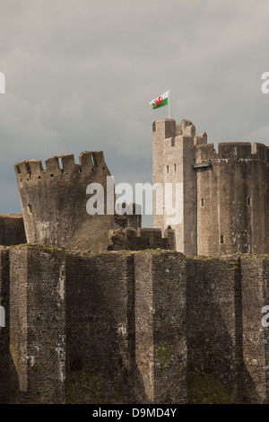 The Welsh flag, or flag of Wales / Baner Cymru or Y Ddraig Goch flying ...