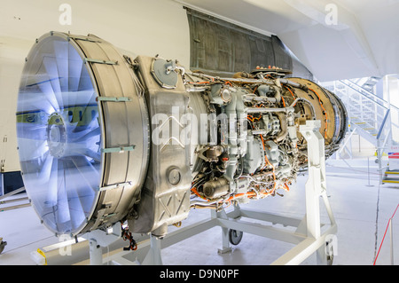 Cutaway model of a modern jet engine showing inlet, turbines and ...