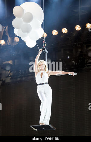 Schlager singer Helene Fischer performs at the start of her stadium ...
