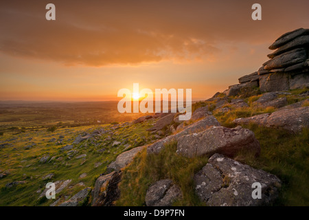 Sunset from Pew tor Dartmoor national park Devon Uk Stock Photo - Alamy