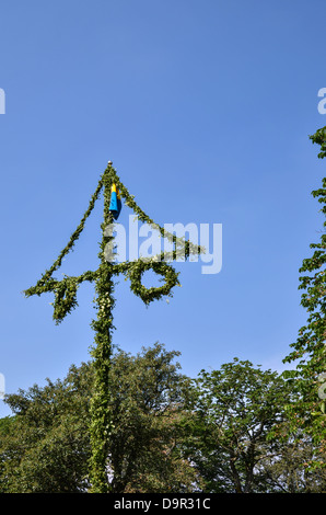 a traditional swedish midsummer pole with a swedish flag Stock Photo ...