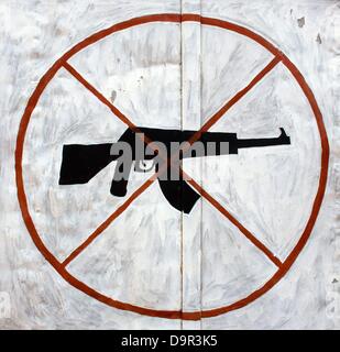 no arms sign on gate of MSF spain hospital in batangafo in central ...