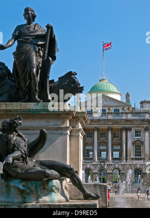 Somerset House and courtyard with statue of George III and Old Father ...