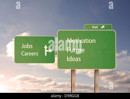 Jobs and motivation road sign Stock Photo - Alamy
