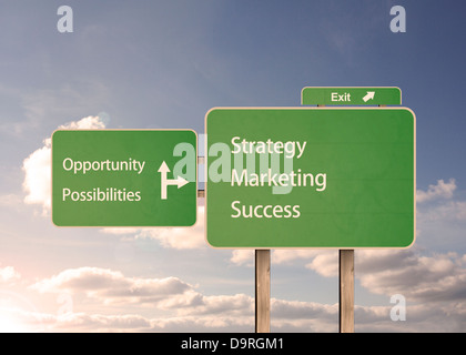 Possibilities and marketing road signs Stock Photo - Alamy