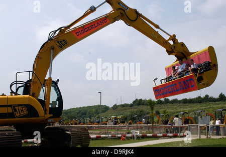 JCB racing and stunts in Diggerland Strood Kent Stock Photo - Alamy
