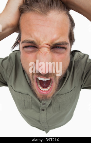 Overhead angle of shouting man Stock Photo - Alamy