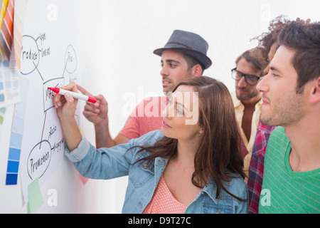 Creative team watching colleague add to flowchart Stock Photo - Alamy