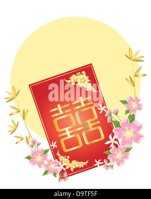 Eastern, red sun in bamboo leaves with yellow spots and splashes of ...