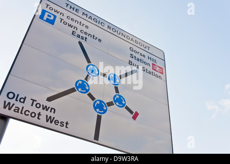 Mini Roundabout road sign. A British highway code sign, a round circle ...