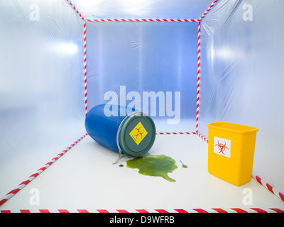 Lab waste inside of garbage bin filled with contaminated single use ...