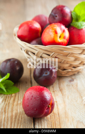 Basket of plums, peaches and nectarines Stock Photo - Alamy