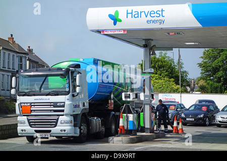 A fuel tanker at a " Harvest Energy " petrol station Stock Photo - Alamy