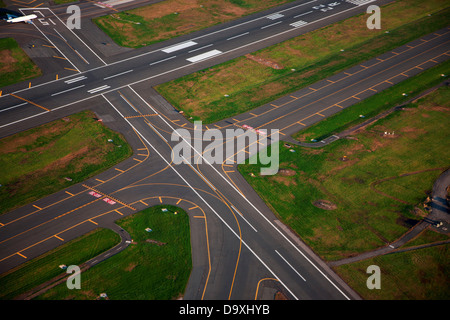 AERIAL VIEW of runway at Logan International Airport, Boston, MA Stock ...