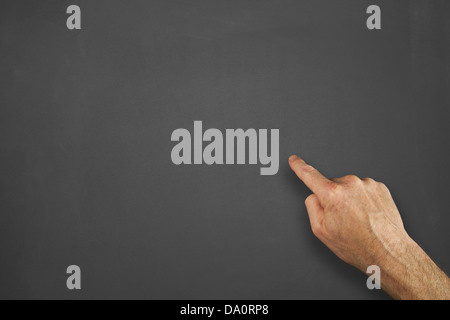 Mans hand pointing to a blank message on a chalkboard Stock Photo - Alamy