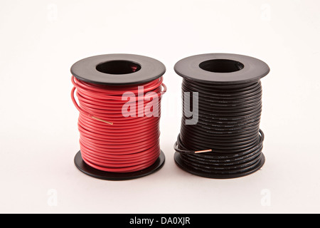 Spool of copper electrical wire with black insulation Stock Photo - Alamy