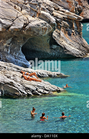Sea cave at Marmara (or "Dialeskari") beach, close to Loutro village ...