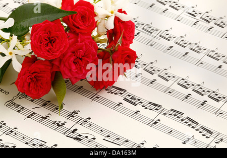Vintage pentagram and red rose Stock Photo - Alamy