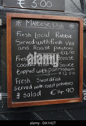 Malta. Menu with traditional Maltese foods. (Editorial Use Only Stock ...