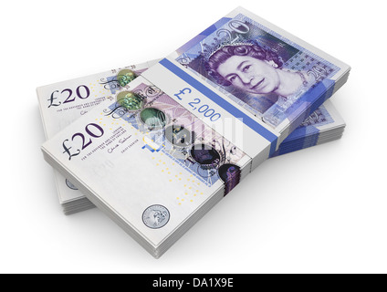 MONEY Stack of UK Sterling £20 Pound Notes. Concept. White background ...