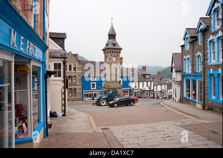 Knighton town centre with a clock tower in Powys, Wales, UK Stock Photo ...