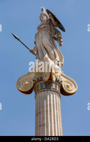 Academy of Athens with marble column with sculptures of Apollo and ...