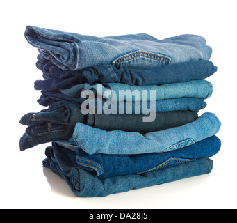 Stack of denim clothes on white background, closeup Stock Photo - Alamy