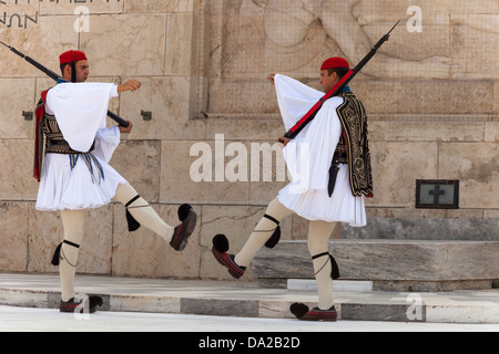Greek soldier, Evzone, marching beside Tomb of the Unknown Soldier ...