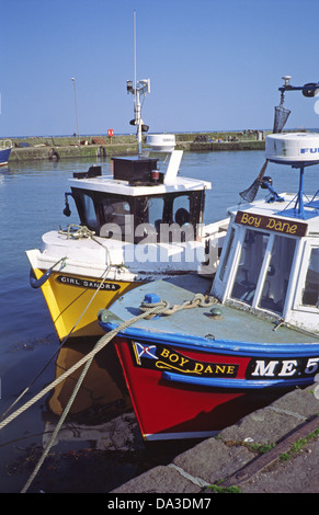 Red & Yellow Fishing Trawlers Moored at Gourdon Harbour, Aberdeenshire ...