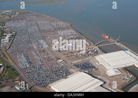 AERIAL VIEW. Vast car depository. Thames Estuary, Sheerness, Isle of ...