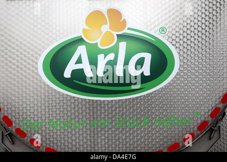 The logo of dairy producer Arla is on display at the company's bottling ...