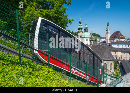 The Festungsbahn funicular going to Hohensalzburg fortress Stock Photo ...
