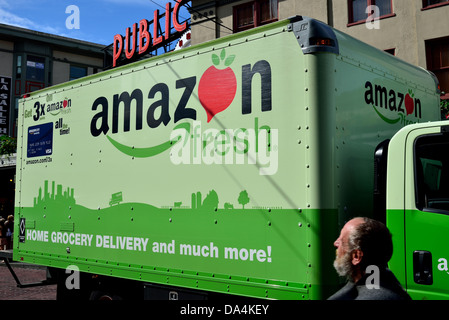 Amazon truck delivers fresh produce. Seattle, Washington, USA Stock ...