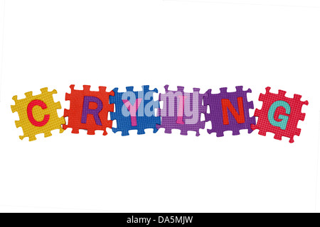 Word Crying, from letter puzzle, isolated on white background Stock ...