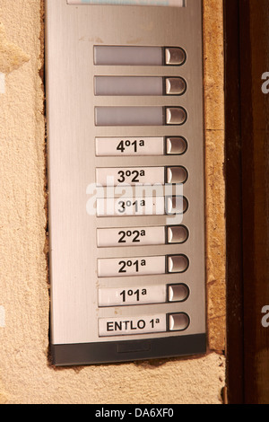 Doorbells or buzzers for apartments in old building, Gothic Quarter of ...