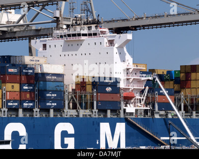 A container ship operated by CMA CGM, the Corte Real, with IMO number ...