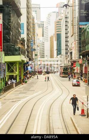 Hong Kong tram, finance center Stock Photo - Alamy