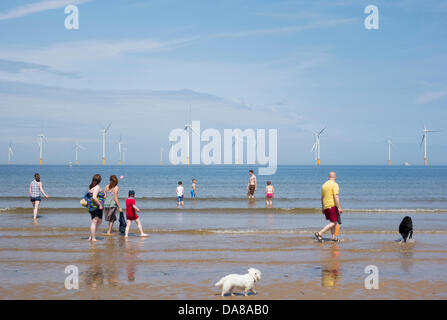 View of Teesside Offshore Wind Farm from Redcar beach. North east ...