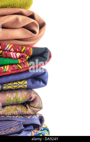 stack of Thai silk on white background Stock Photo - Alamy