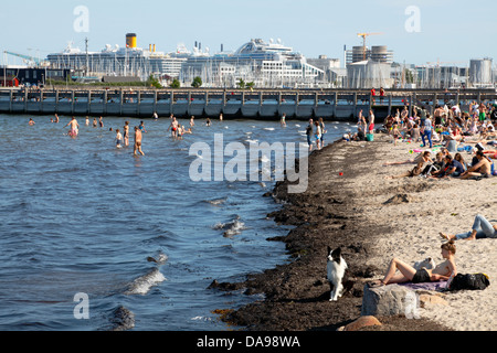 Copenhagen summer - people sunbathing and swimming outdoors; Denmark ...