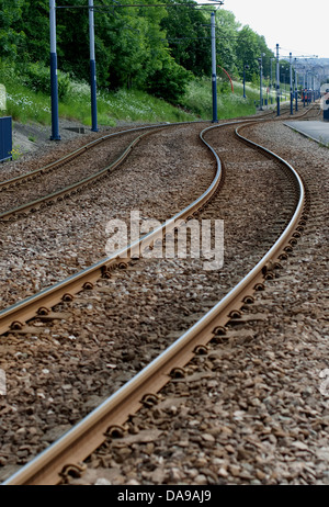 Tram lines rails in Sheffield city centre England supertram network ...