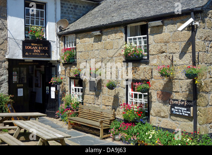 The Logan Rock Inn at Treen near Porthcurno in Cornwall, UK Stock Photo ...